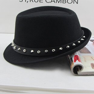 men and women pure wool fedoras belt rivets hat cl... – Vicedeal