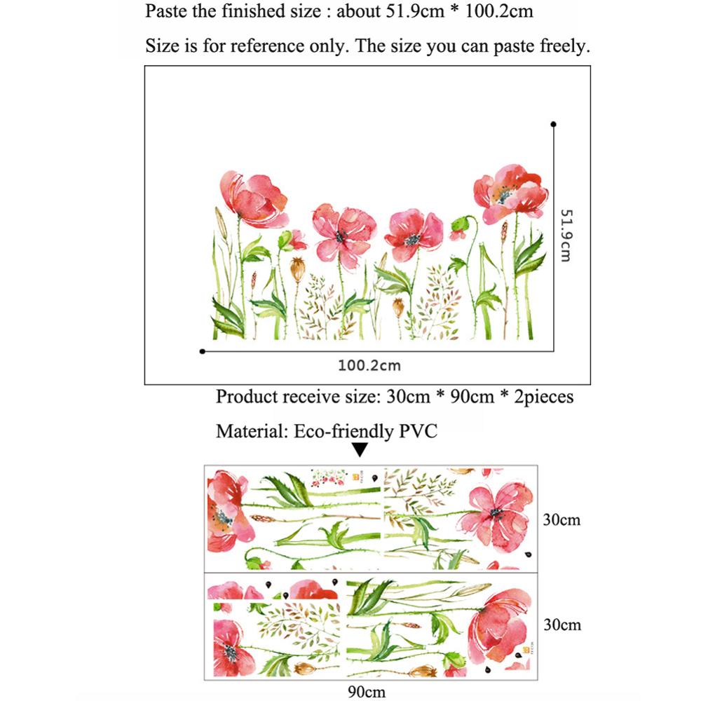 Green leaves flowers baseboard wall stickers bedro... – Grandado
