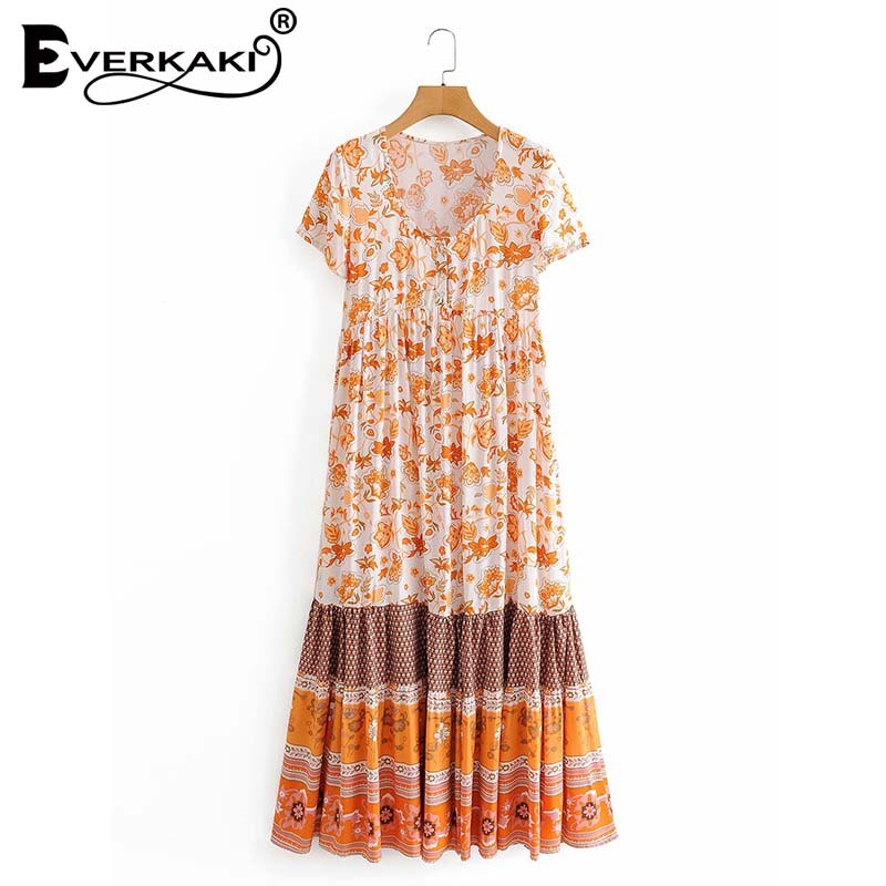 Everkaki Boho Bloemenprint Etnische Maxi Jurk Vrou... – Grandado