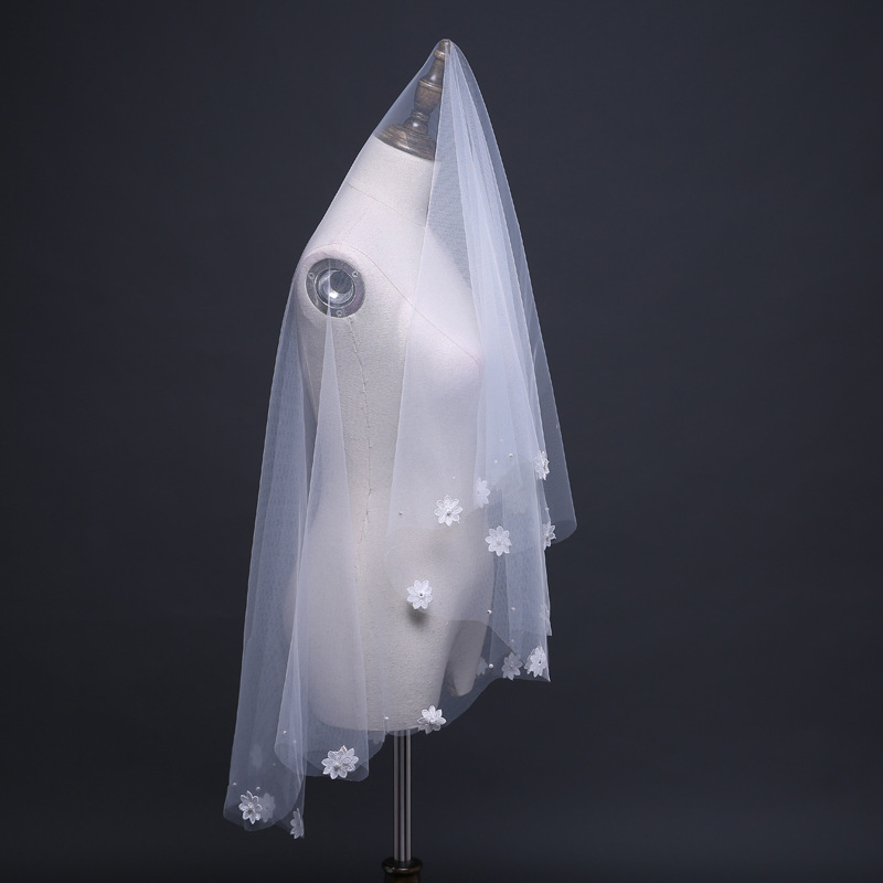 Ivory Lace Flower Appliques Wedding veil 2022 schl... – Grandado