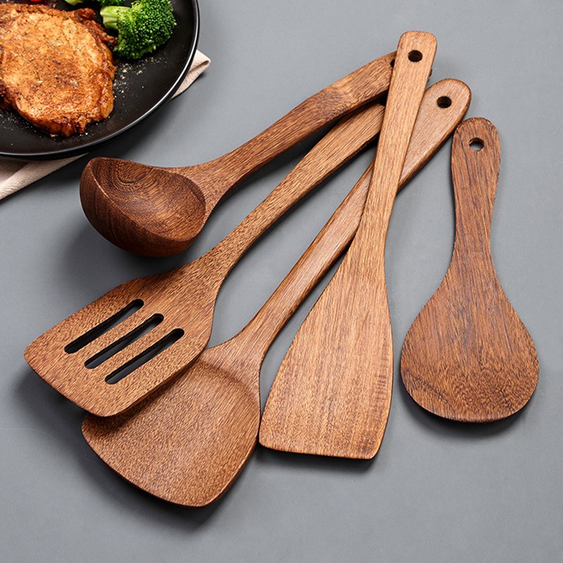 5 Types Thai Style Wooden Turner Spatula Rice Spoo... – Grandado