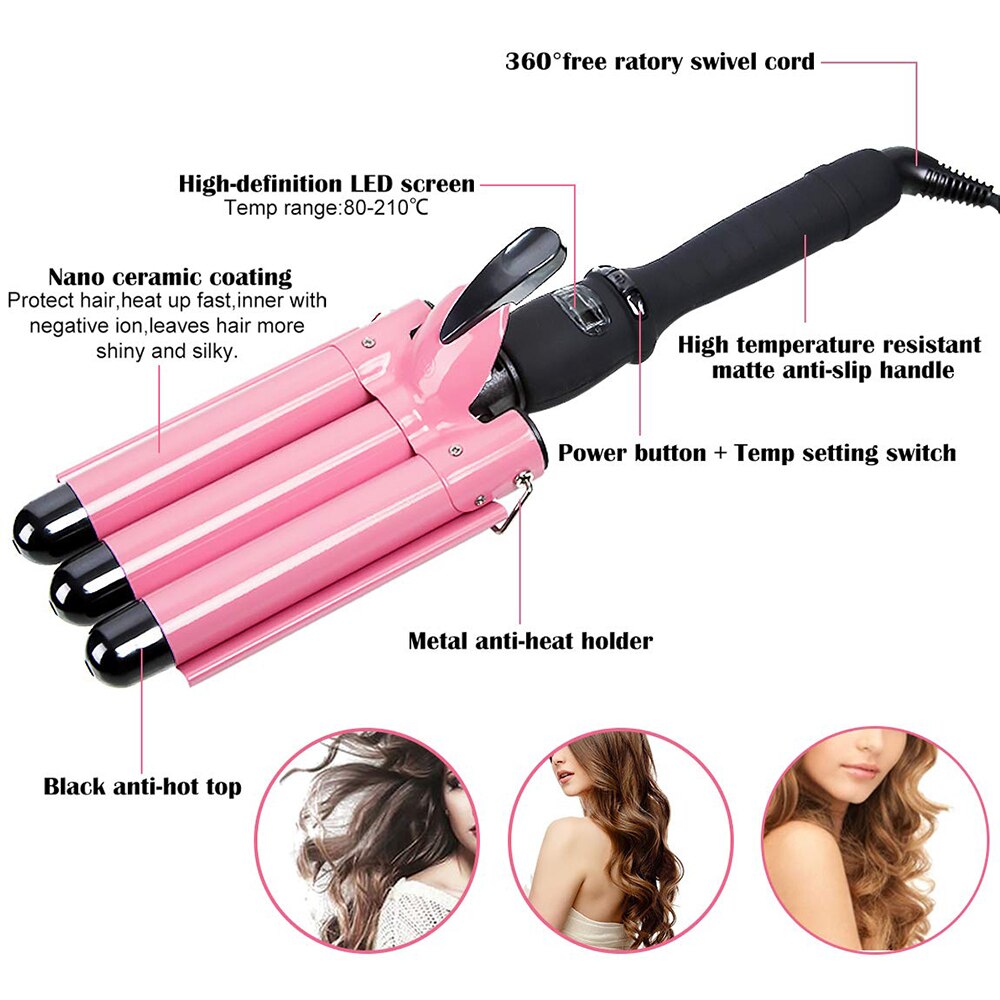 3 Barrel Curling Iron Ceramic Hair Curler Egg Roll... – Vicedeal