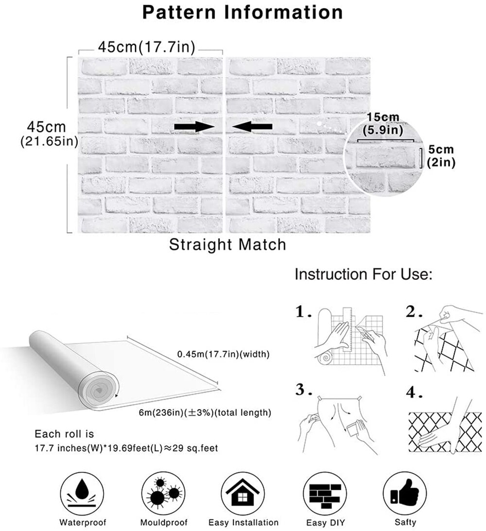 LUCKYYJ Peel And Stick Faux Brick Wallpaper Vinyl ... – Grandado