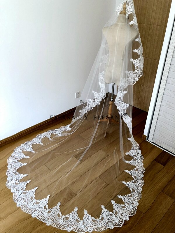 3M White/Ivory Beautiful Cathedral Length Lace Edg... – Vicedeal