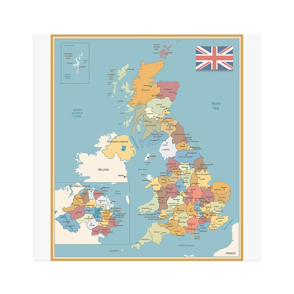 90*90cm Political Map of The United Kingdom Vintag... – Grandado