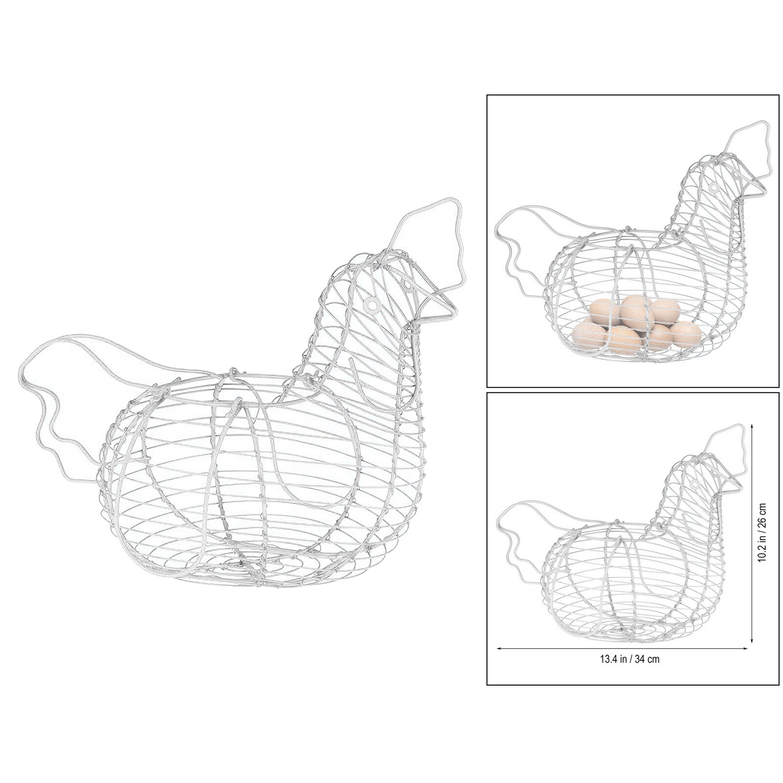 White Chicken Hen Eggs Storage Basket Wire Art Eas... – Grandado