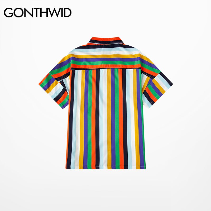 GONTHWID Regenboog Verticale Gestreepte Korte Mouw... – Vicedeal