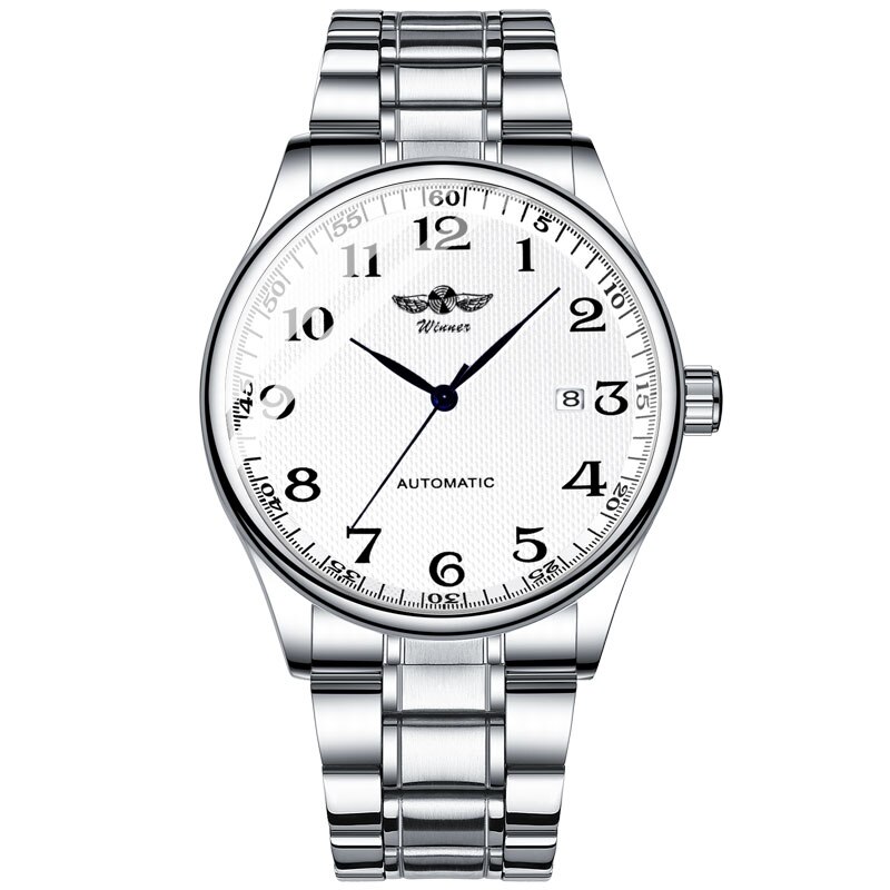 Winner Black Watches Date Display Silver Stainless... – Grandado Winner Black Watches Date Display Silver Stainless... – Grandado