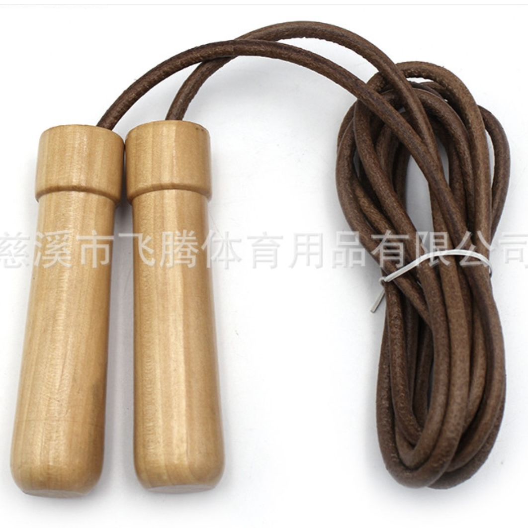 Wood handle leather jump rope skip jumping skippin... – Vicedeal
