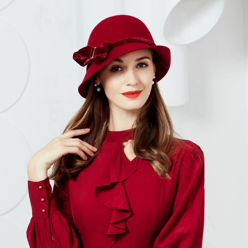 Winter Women Vintage Wool Hat Fedora Curl Brim Fel... – Grandado