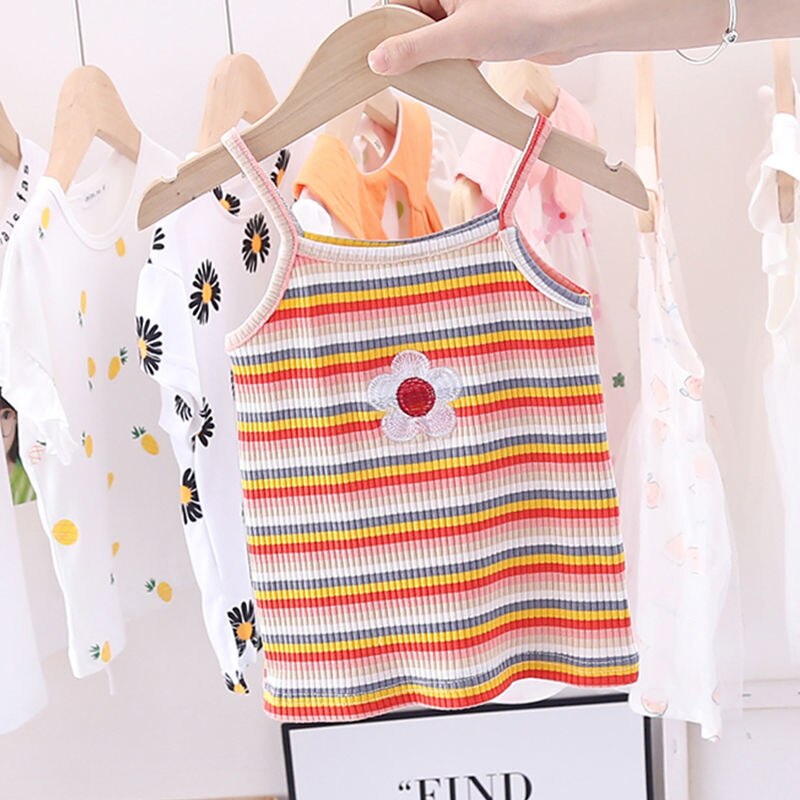 Cotton Girls Vest Color Stripe Kids Camisole Carto... – Vicedeal