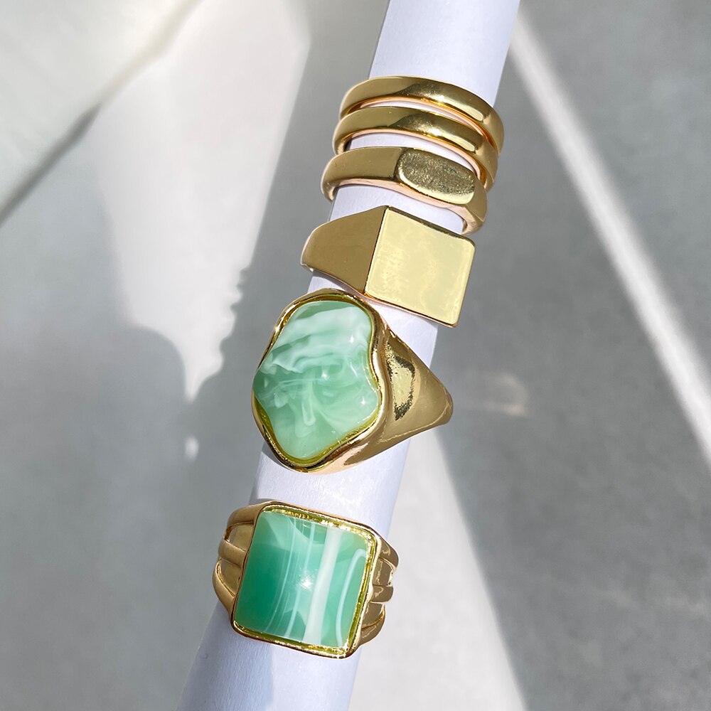 HUANZHI Vintage Ring Colorful Irregular Natural Gr... – Grandado