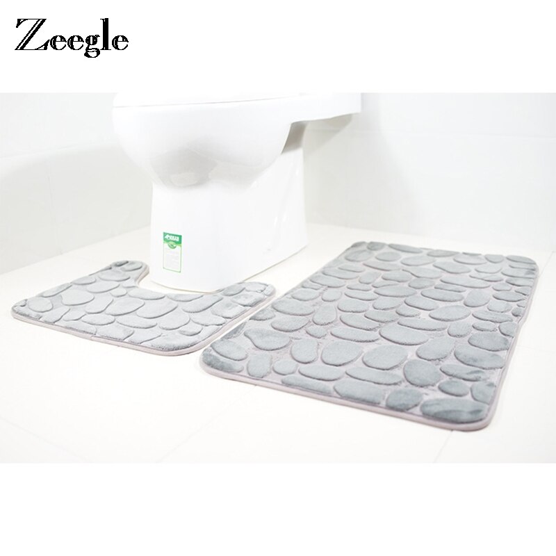Zeegle 3D Steen Reliëf 2 Stuks Badkamer Mat Set An... – Grandado