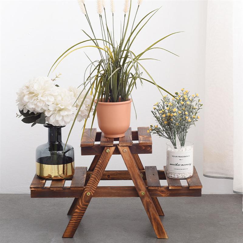 Two Tier Wood Flower Rack Pine Wood Plant Stand In... – Grandado