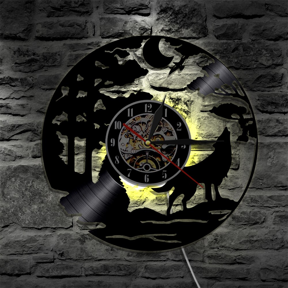 Reloj de pared de bosque, luna de Lobo, animales, ... – Grandado