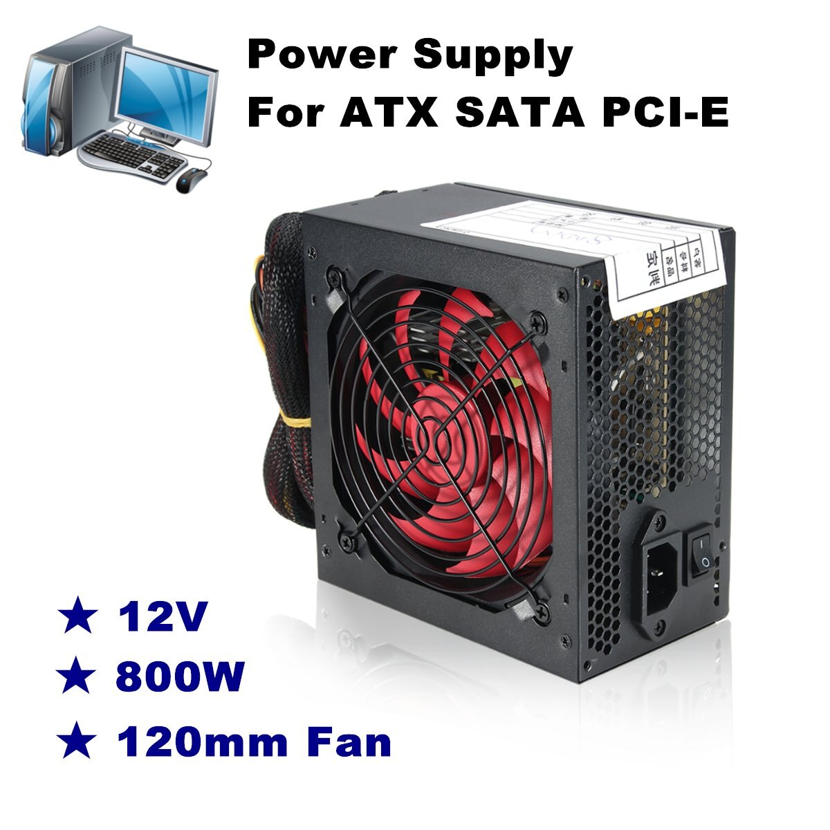 800W Max ATX SLI PCI-E 12cm Fan 20/24pin 12V 2,0 P... – Vicedeal