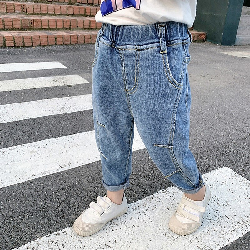 Children Boy Girl Elastic Waist Pocket Jeans Denim... – Vicedeal