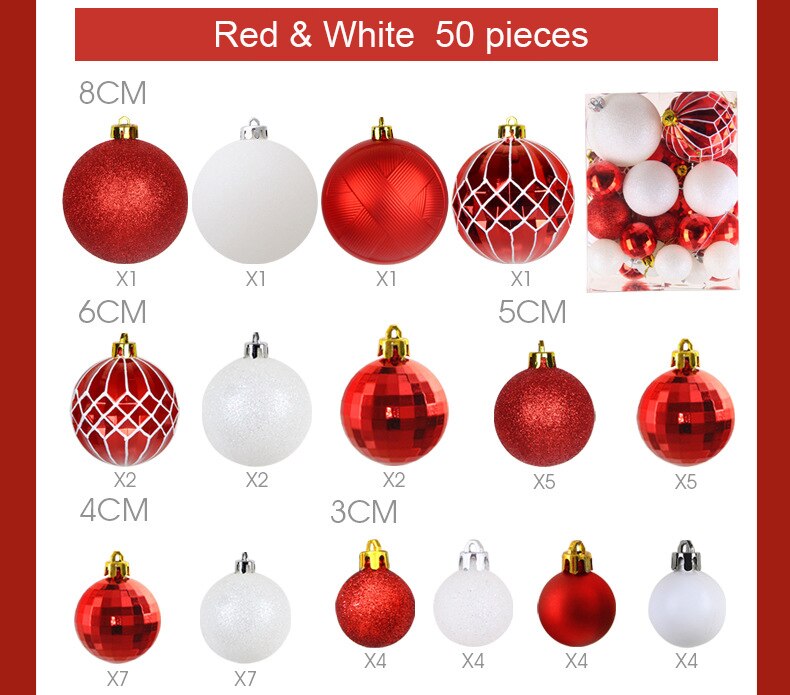 50Pcs/lot Christmas Balls Mixed Size 3cm/5cm/6cm/8... – Vicedeal