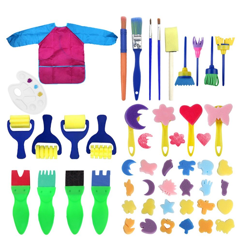 47pcs/set Children Painting Foam Sponge Brush Apro... – Grandado
