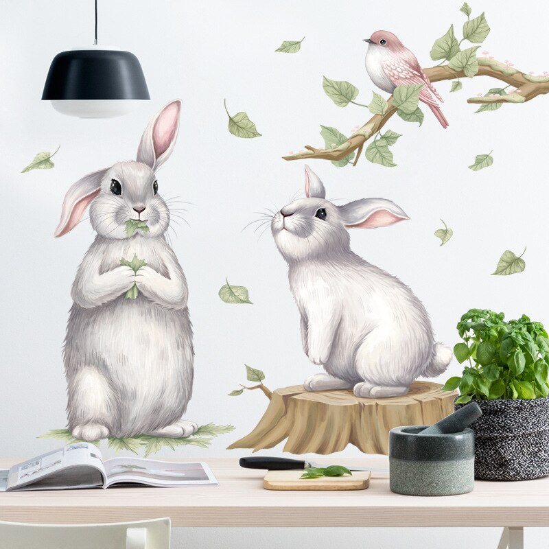 Two Cute Rabbits Wall Sticker Cartoon Animals Baby... – Grandado