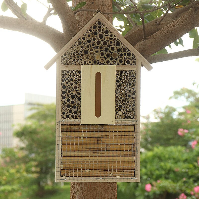 Bee Wooden House Natural Garden Bug Nest Hanging S... – Grandado