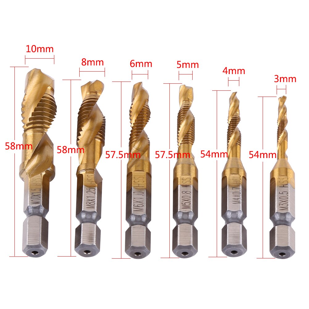 6pcs Metric Thread M3-M10 Hex Shank Titanium Coate... – Vicedeal
