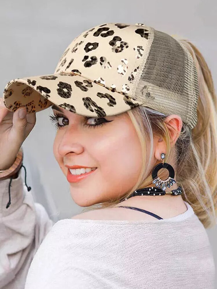 Leopard Mesh Splicing Criss-Cross Baseball Cap Cas... – Vicedeal