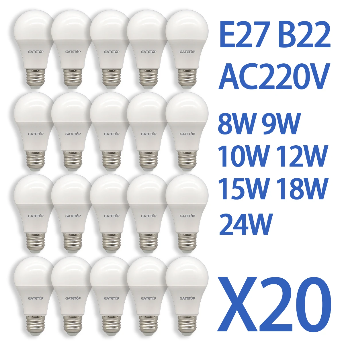 20 stk. led-pære e27 ac 220v 8w 9w 10w 12w 15w 18... – Grandado