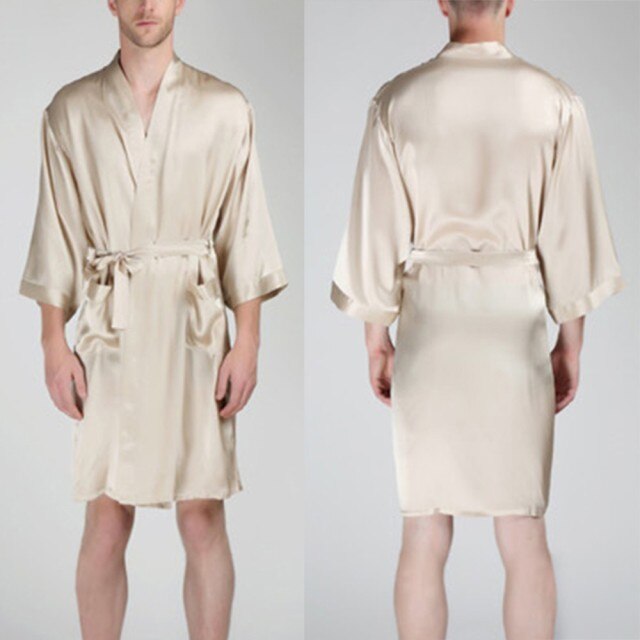 Mens Robes Silk Satin Long Robe Robes Bathrobe Nig... – Vicedeal