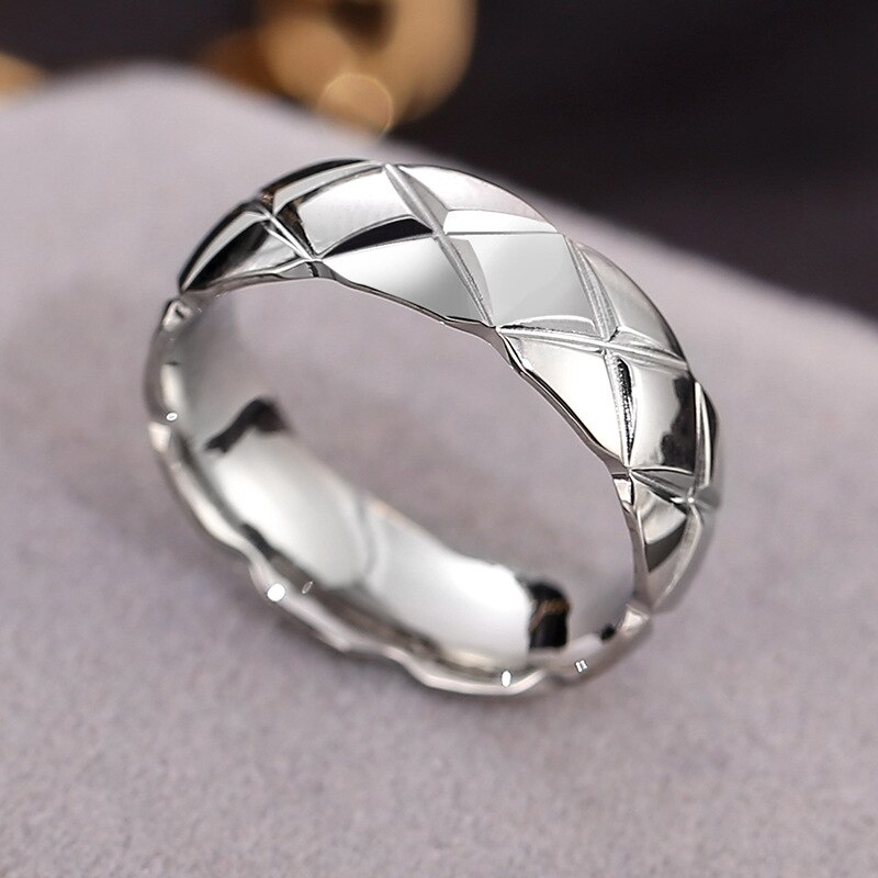 Smooth Rhombus Grid Pattern Rings Polished Stainle... – Grandado