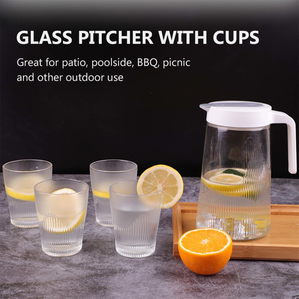 Glass Pitcher Water Jug Carafe with Cups Beverage ... – Grandado