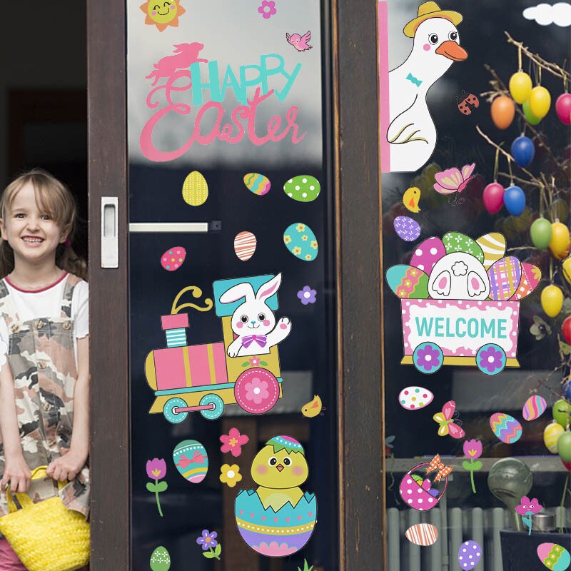 Happy Easter Venster Sticker Bunny Konijn Ei Elekt... – Vicedeal