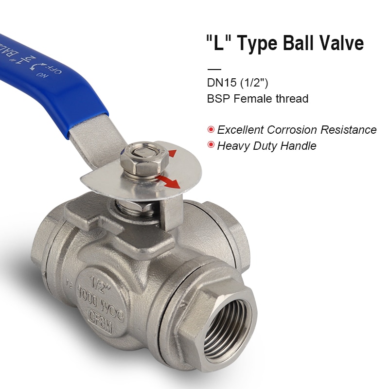 DN15 Three Way Ball Valve, L Type Stainless Steel ... – Vicedeal