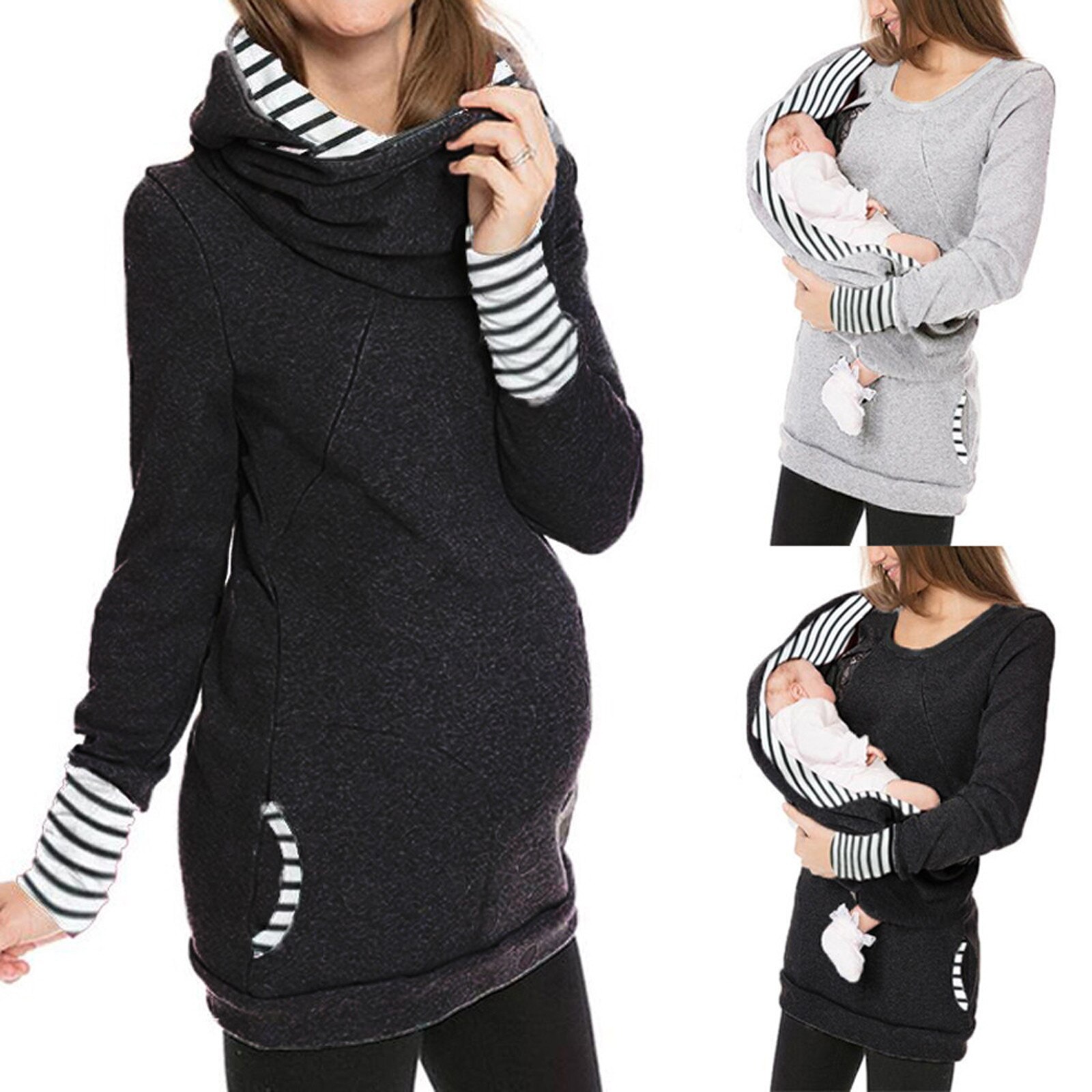 #45 Women Maternity Nursing Striped Zip Scarf Long... – Grandado