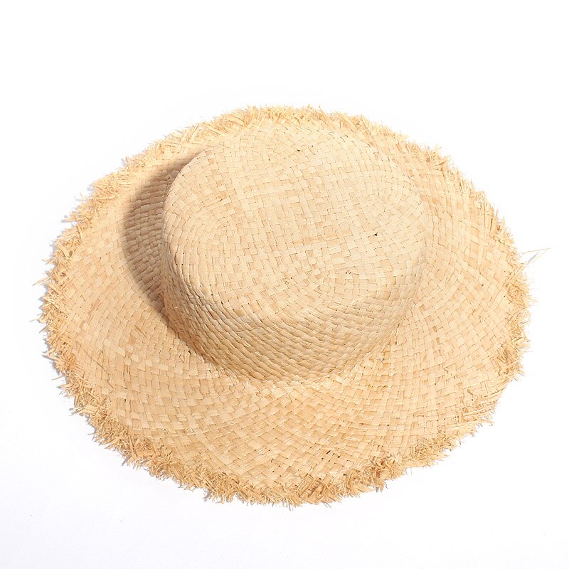 Child Girls Boy Flat Top Real Raffia Straw Sun Hat... – Vicedeal