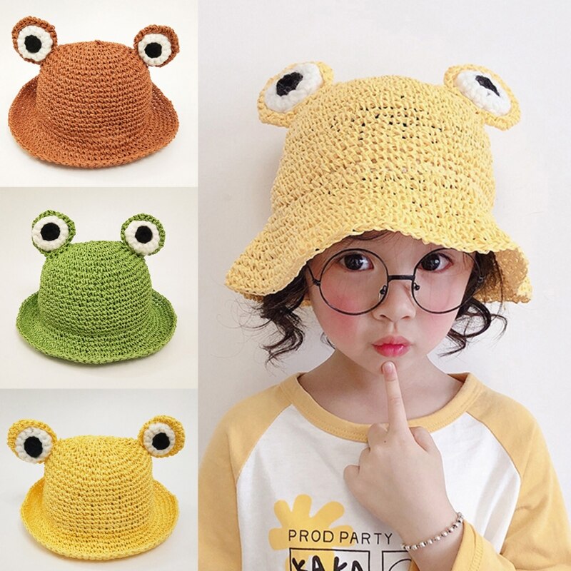 Toddler Kids Straw Woven Sun Hat Cartoon Frog Wide... – Grandado