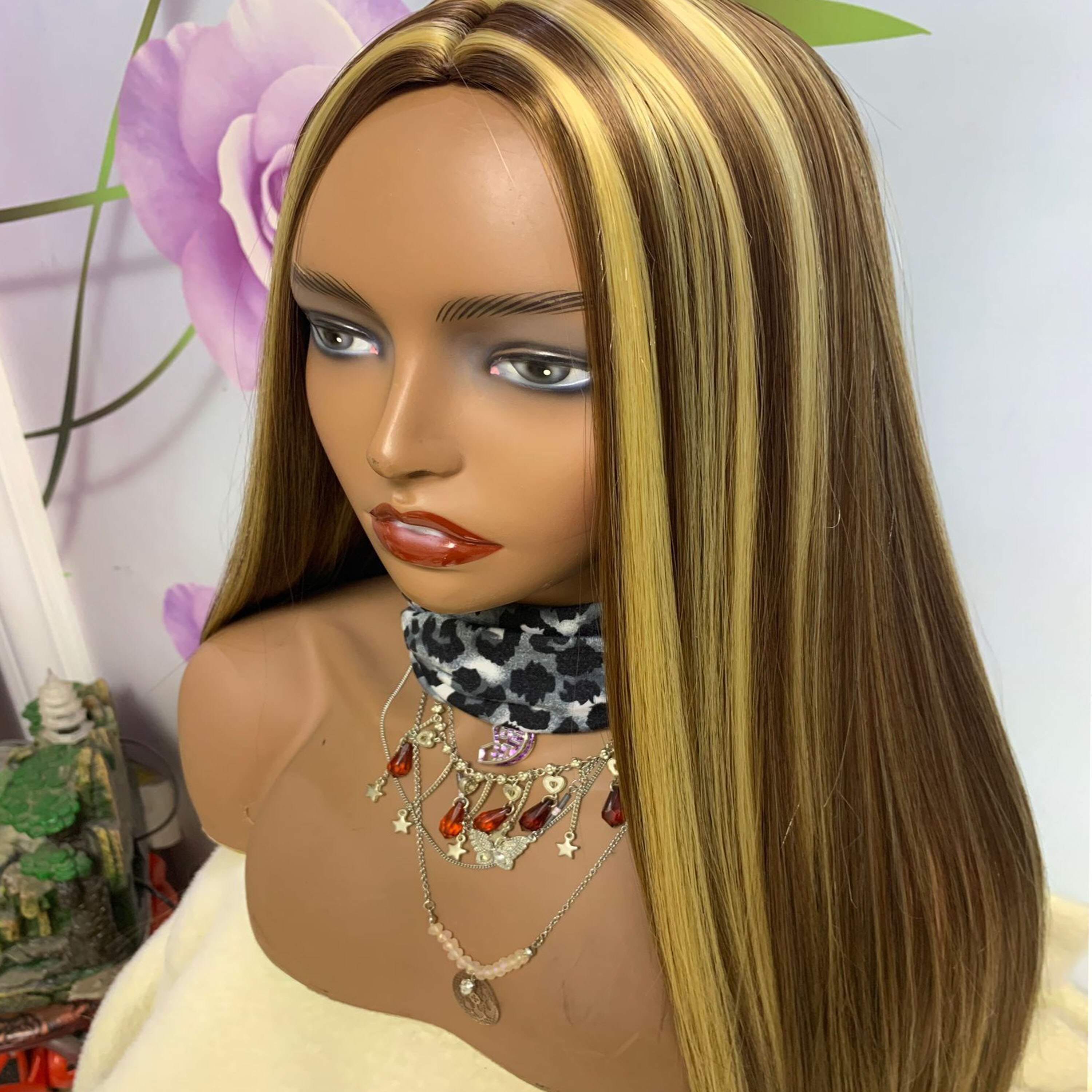 Highlight Color Fiber Wigs with Middle Deep Part S... – Grandado