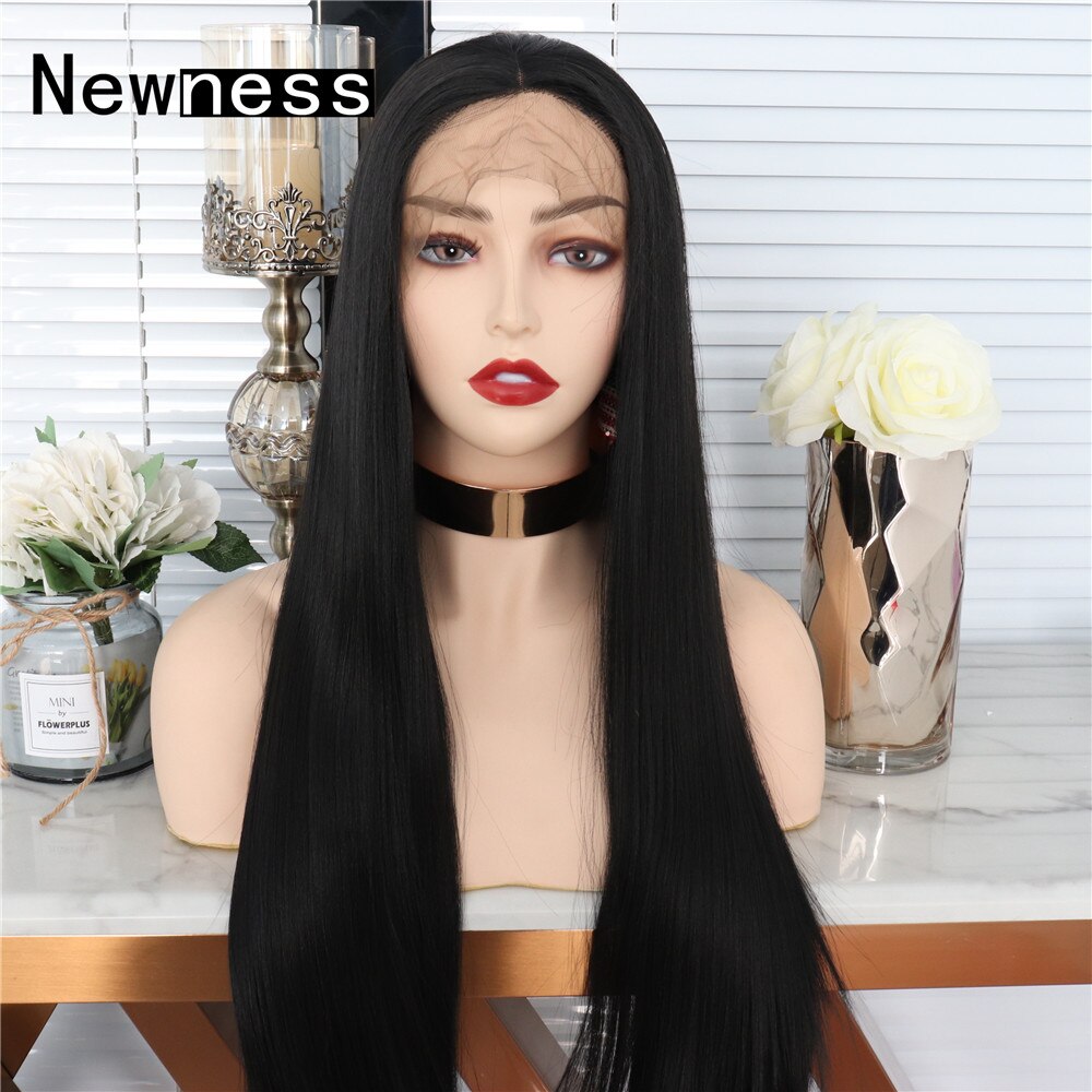 Newness Black Color Long Silky Straight Lace Front... – Grandado