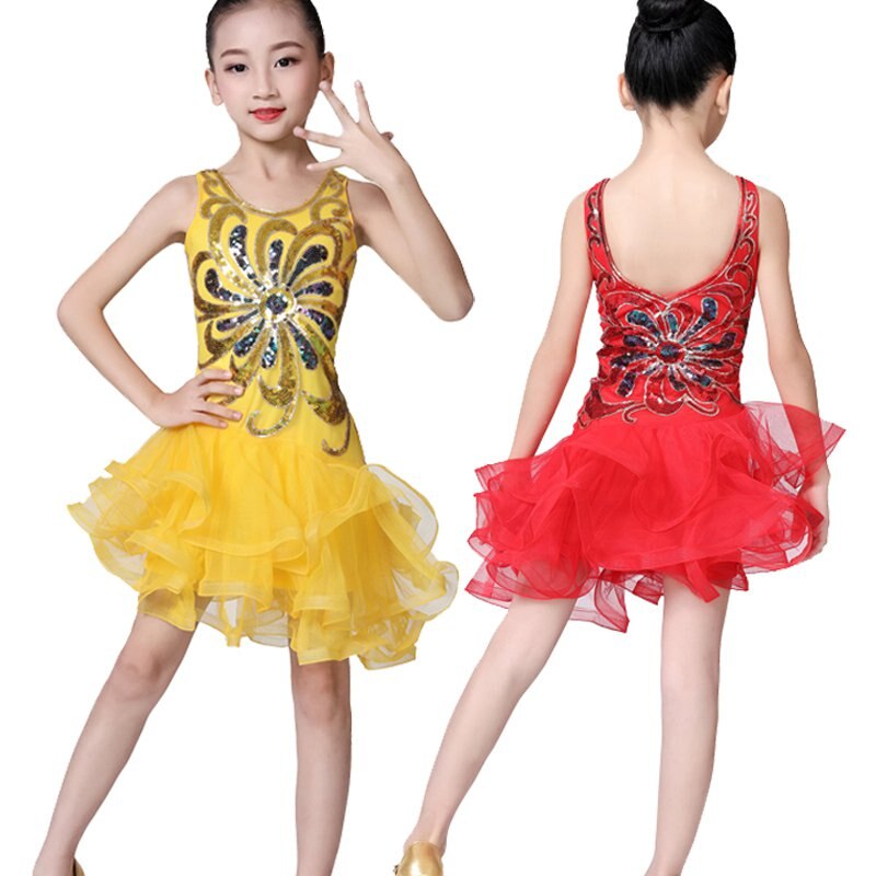 Children's Girl Dance Dress Solid Sequins Mid Mesh... – Vicedeal