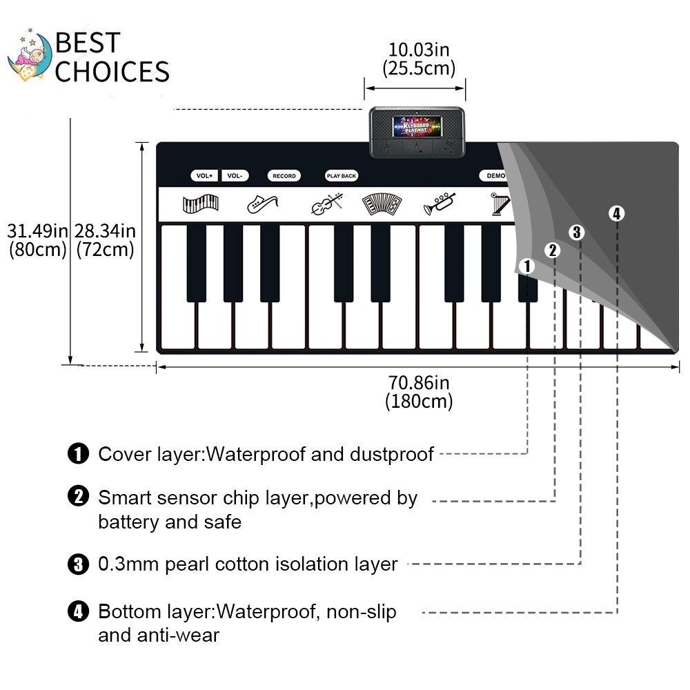 180X72Cm 24 Toetsen Multifunctionele Musical Piano... – Grandado