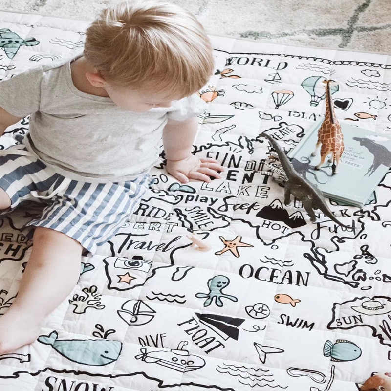 Nordic Baby Play Mats Kids World Map Rug Crawling Children's Carpet In ...