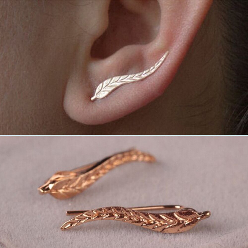 Metal leaf leaf earring ear clip female earrings a... – Grandado