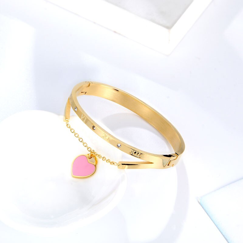 Top Roman Numeral Bangle Hang Heart Shape Light Bl... – Grandado