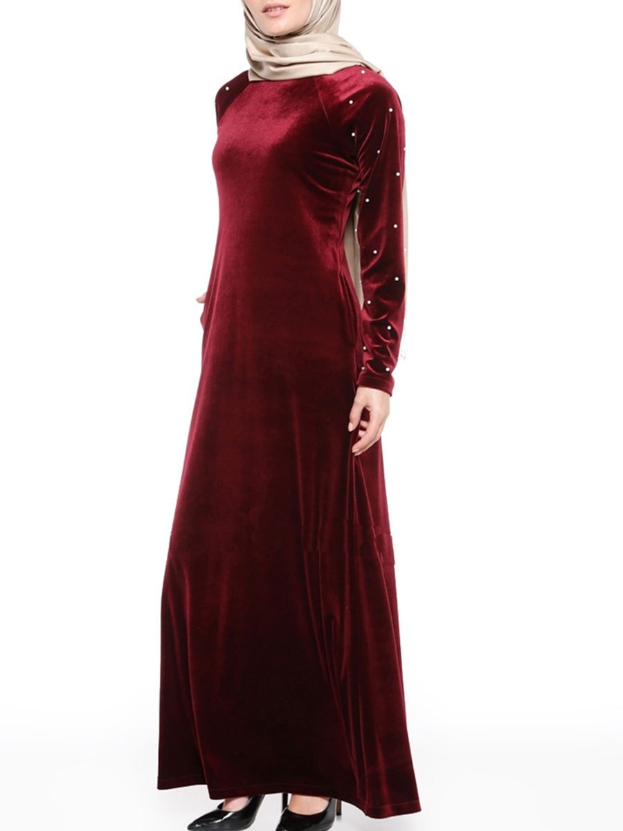 Musilim Velvet Beaded Loose Robe Abayas for women ... – Grandado
