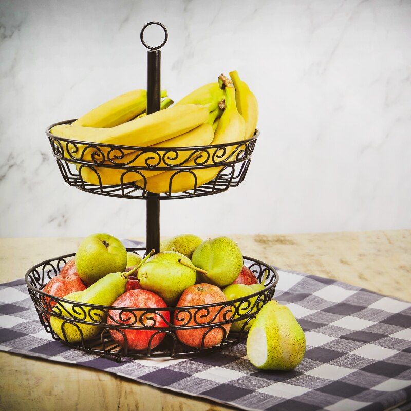 Household Wrought Iron 2 Tier Fruit Plate Countert... – Grandado