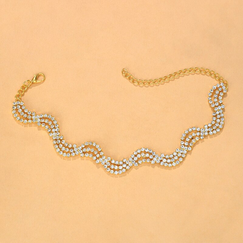 Stonefans Boho Silver Wave Rhinestone Anklet Brace Grandado