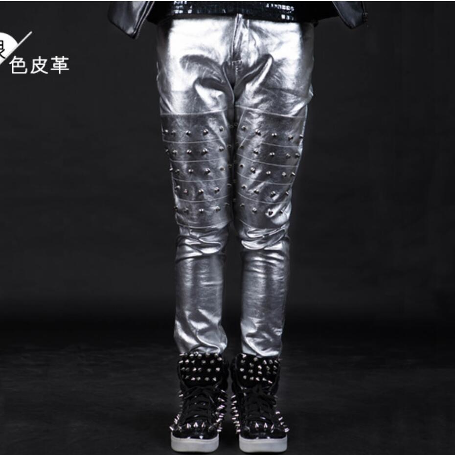 28-40 Plus Size Silver Rivet Pants Men And Women S... – Grandado