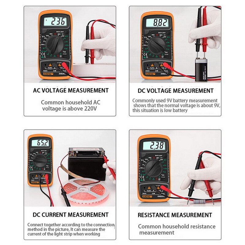 Digital Multimeter AC/DC Ammeter Volt Ohm Tester M... – Grandado