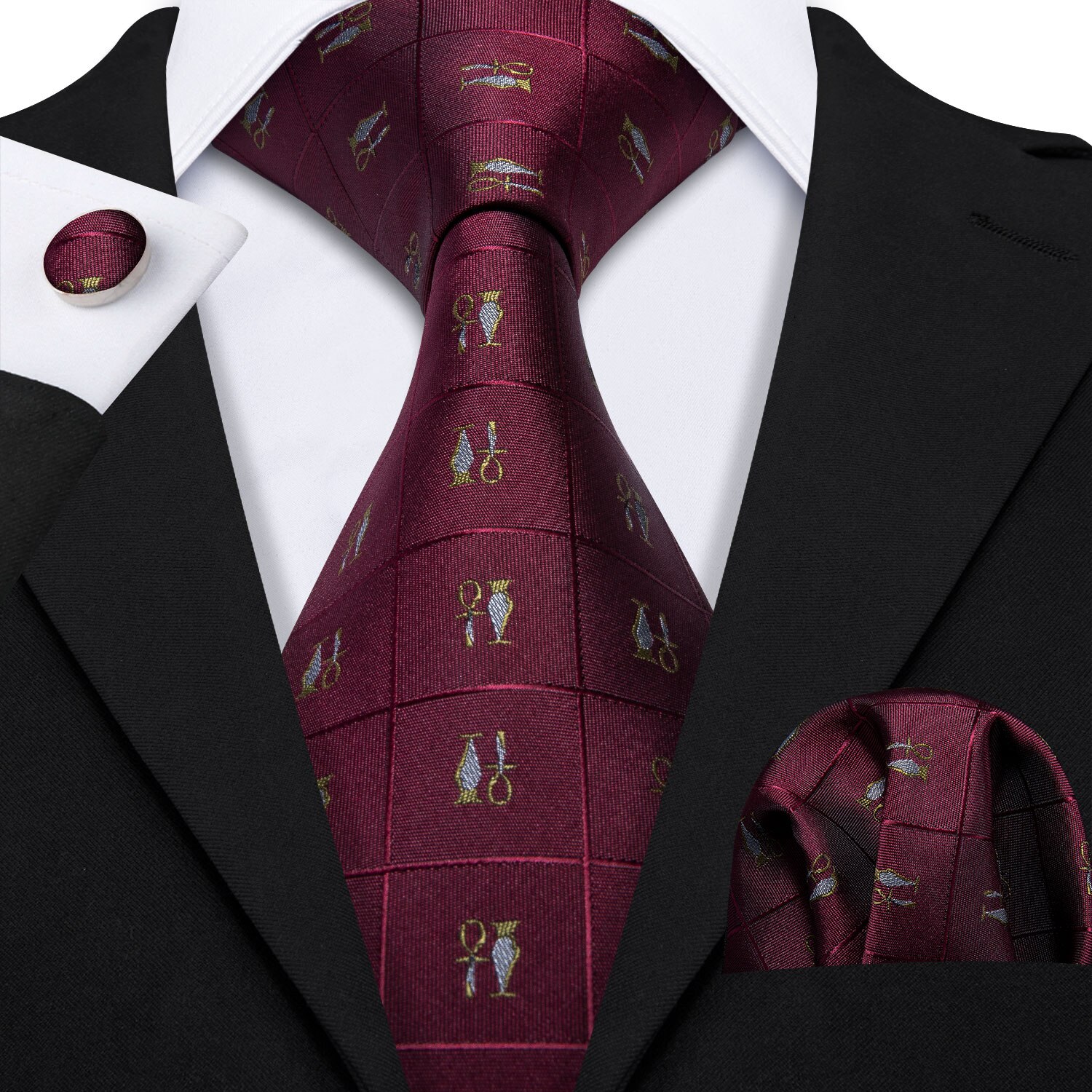 Men Red Ties Wedding Tie Handkerchief Cufflinks Se... – Grandado