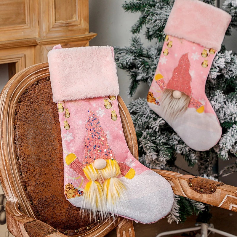 Christmas Decor Christmas Stocking Pink With LED L... – Vicedeal